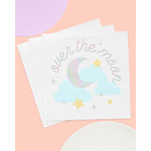 xo, Fetti Over the Moon Napkins - 3-ply, 50 pcs | Baby Shower Decoration, Kids Birthday Tablescape, Gender Reveal Party, Mom to Be Dinner Setting, Bday Decor