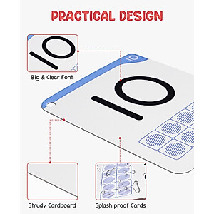 Gamenote Dry Erase Alphabet and Number Flash Cards - Write and Wipe Laminated ABC Letter Tracing Practice Card for Kindergarten (47 Flashcards with 2 Rings and Marker)