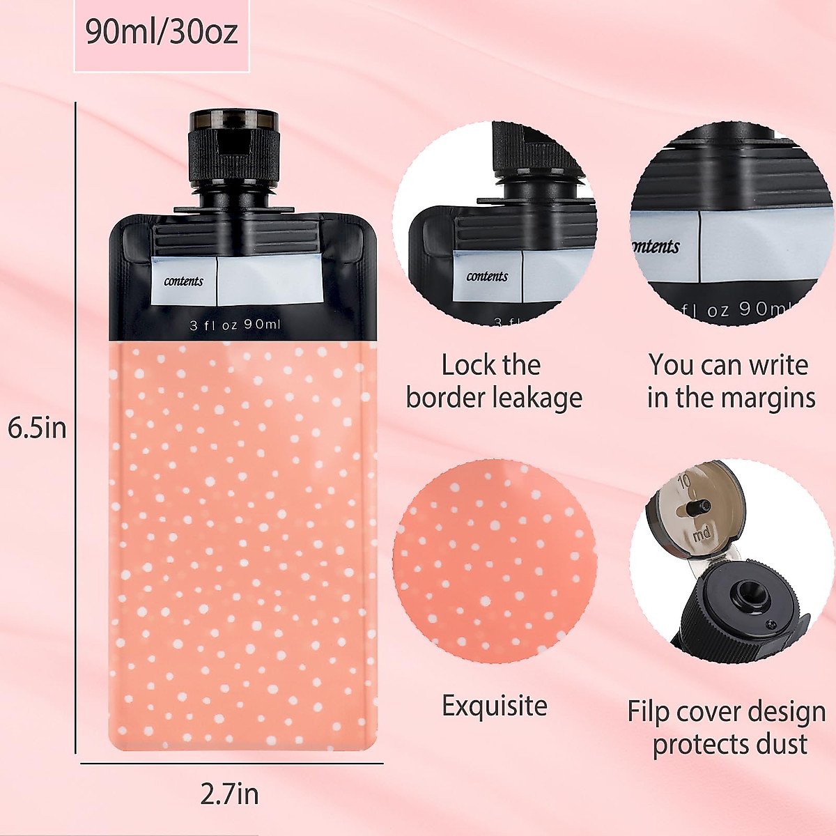 XEFINAL 18 PCS Refillable Travel Pouches Proof Refillable Squeeze Pouches Portable Travel Fluid Makeup Packing Bag for Shampoo Conditioner Lotion Soap Hand Soap