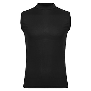 TiaoBug Men's Casual Sleeveless Shirts Mock Turtleneck Pullover Tops Undershirt Vest Tops Black Medium
