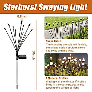 SKYK 10 LED Starburst Swaying Solar Lights,Solar Powered Firefly Lights Outdoor Waterproof,Fluttering by Wind Solar Garden Lights for Pathway Yard Patio Landscape Decor,Bright Warm White (2 Packs)