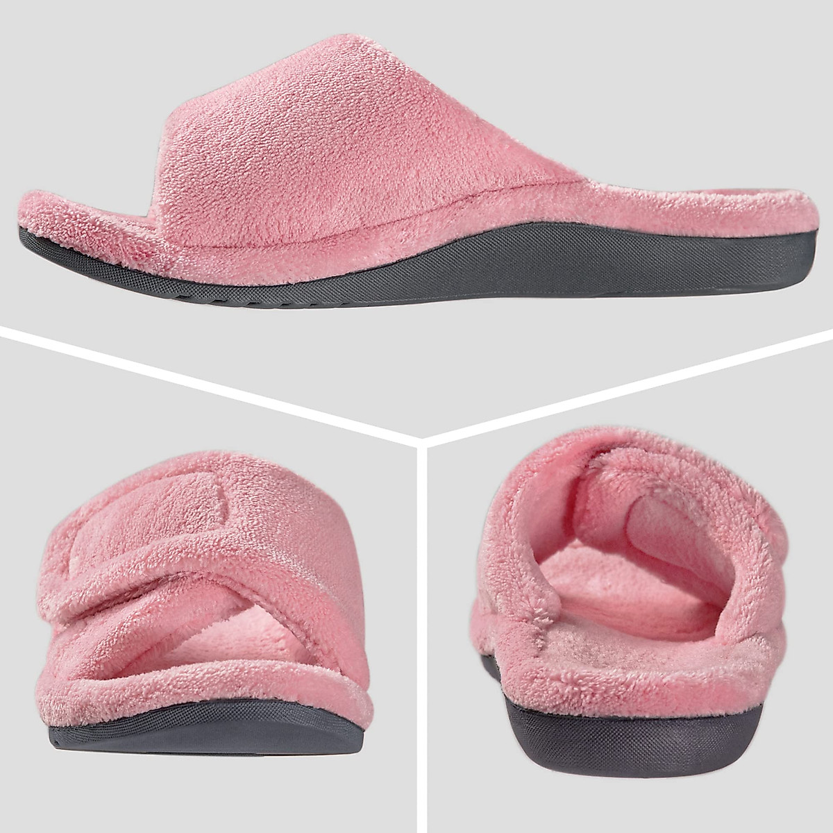 GRITHEIM Women's Orthotic Arch Support Slippers Fuzzy Adjustable Orthopedic Slippers for Plantar Fasciitis Furry Slide Slippers for Ladies pink 9