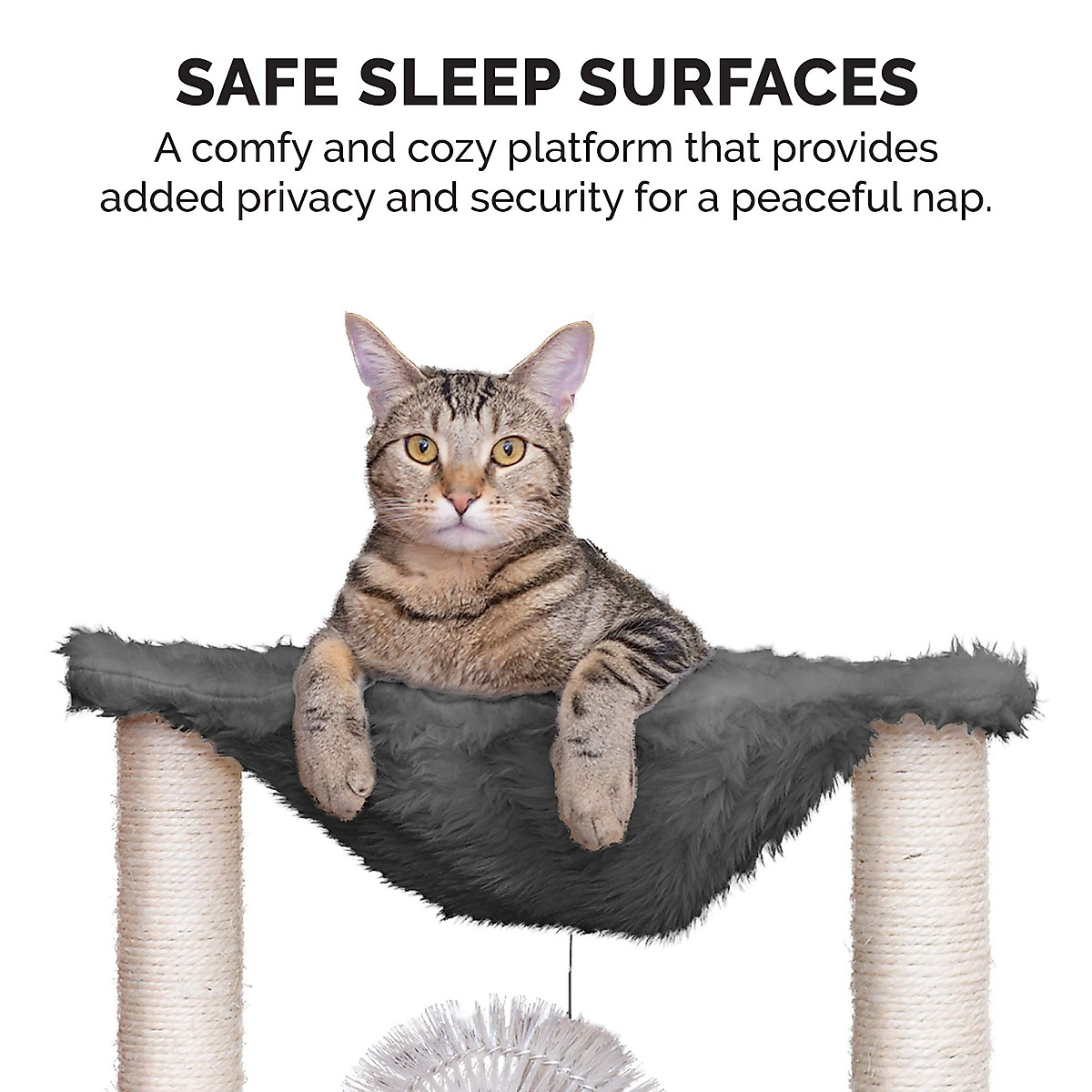 Furhaven 15.75" Tall Playground for Indoor Cats, Ft. Sisal Scratching Posts, Self-Grooming Brush, & Toy - Tiger Tough Hammock Interactive Playground - Silver, One Size