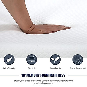 NChanmar 10 Inch Gel Memory Foam Mattress Pressure Relieving, Cooling Gel Foam, CertiPUR-US Certified, Bed-in-a-Box, White