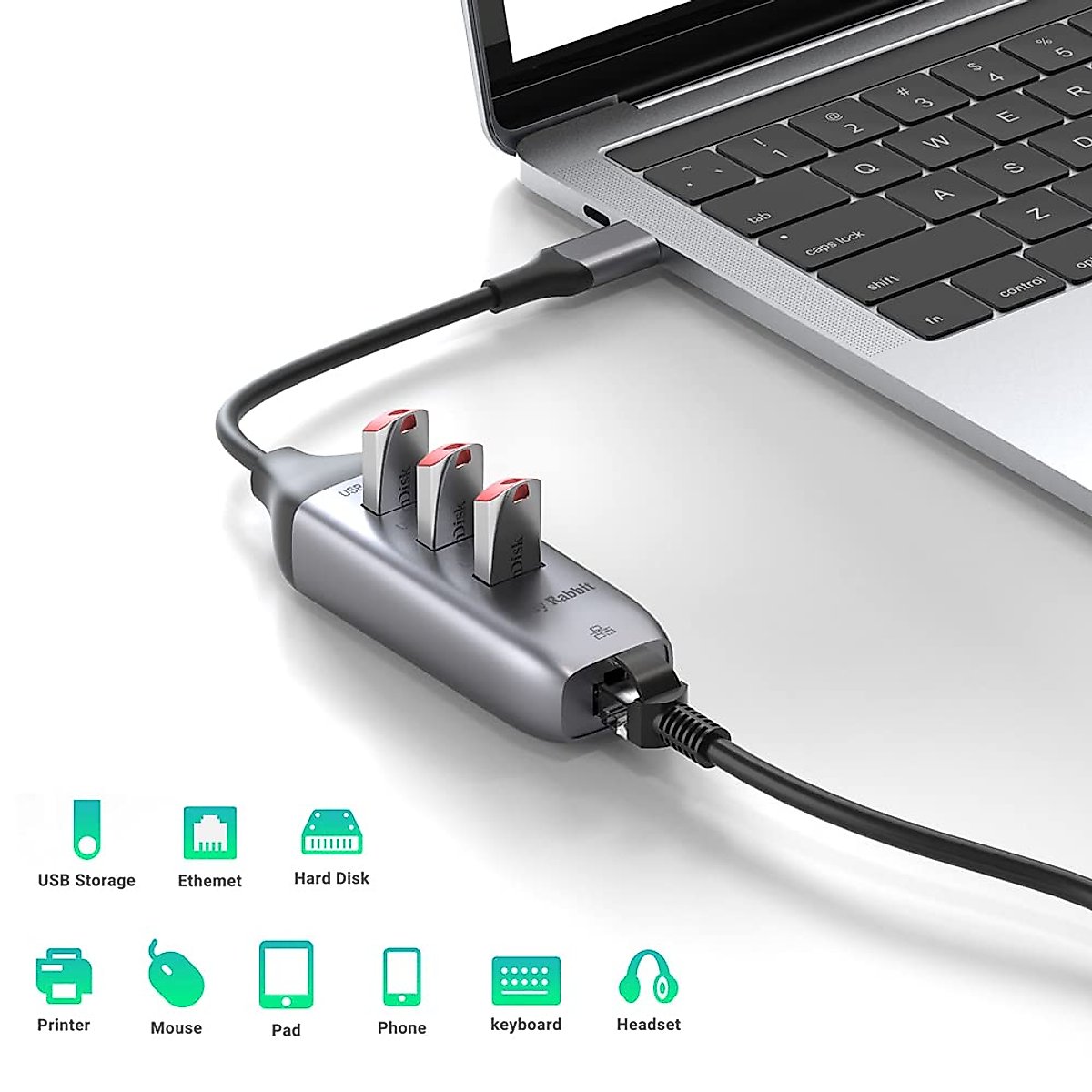 USB C to Ethernet Adapter,USB C to RJ45 10/100/1000 Gigabit Ethernet, USB C to USB 3.0 HUB, Compatible with MacBook Pro, iPad Pro, MacBook/Air, iPad Air 2020, XPS 15/13, Surface Book 2 …