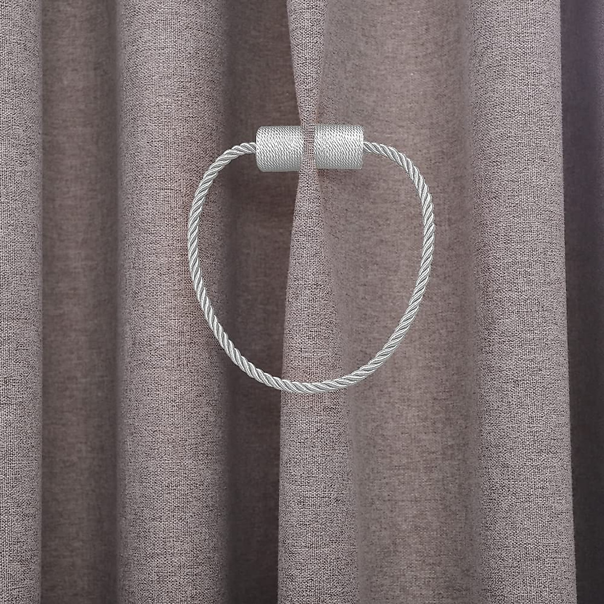 XDerlin 2 Pack Strong Magnetic Curtain Tiebacks Outdoor Decorative Tie Backs Modern Rope Tiebacks Modern Handmade Tie Backs Decorative Curtain Holdbacks for raperies- White