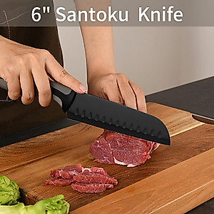 CuCut Kitchen Knife, 3 Pcs Knife Set with Multifunctional Kitchen Scissors, Santoku Knife, Paring Knife, Black Knife Set for Chef Paring Cutting Slicing Dishwasher Safe (Anti-Slip Handle)