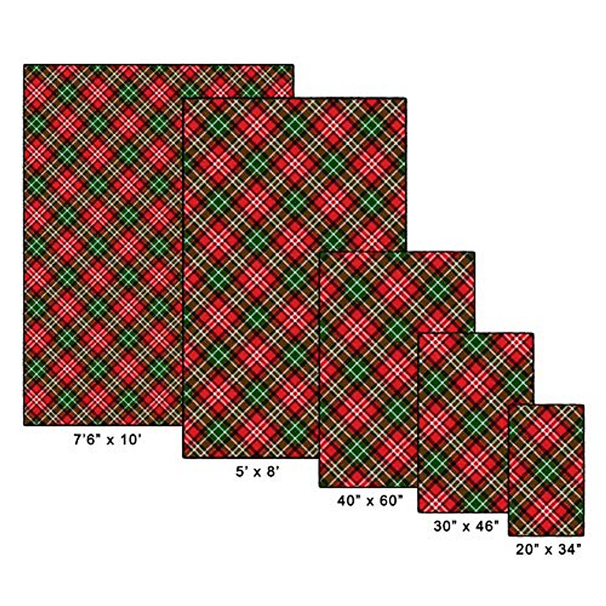 Brumlow MILLS Christmas Plaid Washable Festive Print Holiday Area Rug for Living or Dining Room, Bedroom Carpet and Kitchen Rug, 5'x8', Multicolor