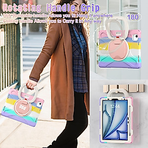 SCSVPN for iPad Air 11 Inch Case 6th Generation 2024 M2 | iPad Air 5th/4th Gen Case 10.9''| iPad Pro 11'' (2022-2018) Protection Kids Cover w/Pencil Holder-Stand-Handle-Shoulder Strap, Colorful Pink