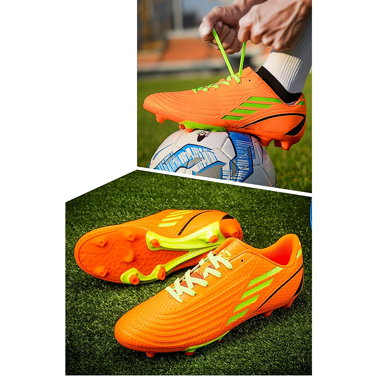 Fenlogft Unisex Professional Soccer Cleats, Firm Ground Outdoor/Indoor Football Shoes for Men and Women, Youth Training Sneakers (Orange Long Nail,8.5,Adult,Men,Women,Medium,10,Adult)