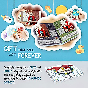 Ronica Baby Boy Gift Set with Baby Memory Book, Monthly Stickers: Modern Photo Journal and Keepsake Album for Boys, First 5 Years, Shower Gift Idea for Mom, Dad Or Grandparents