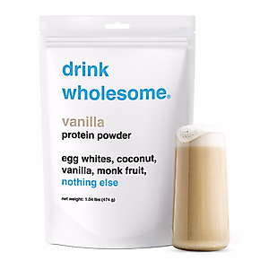 drink wholesome Vanilla Egg White Protein Powder | for Sensitive Stomachs | Gut Friendly | Dairy Free & Lactose Free | No Artificial Sweeteners | Carnivore & Paleo | Safe for Kids & Seniors