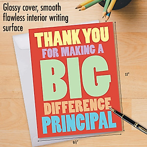 NobleWorks - 1 Jumbo Funny Thank You Greeting Card From Us with Envelope (8.5 x 11 Inch) Big, Oversize Student Gratitude, Notes for School Mentor, Teacher - Big Difference Principal J8199TYG-US