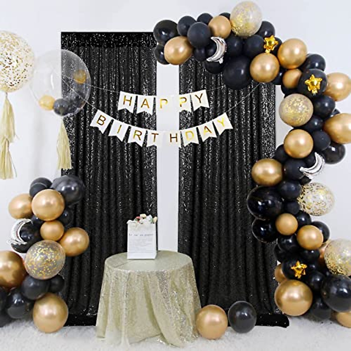 Black Sequin Backdrop Curtain Black Backdrop 2 Panels 2ftx8ft Curtain Drapes Sequin Background for Parties Shimmer Wall Backdrop Cloth