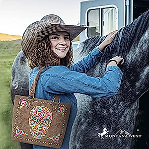 Montana West Leather Tote Bag Sugar Skull Handbag Shoulder Bag For Women ABZ-G012WBK