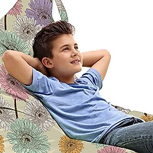 Ambesonne Colorful Lounger Chair Bag, Gerbera Daisy Arrangement with Vintage Inspirations Hand Drawn Blooming Nature, High Capacity Storage with Handle Container, Lounger Size, Multicolor