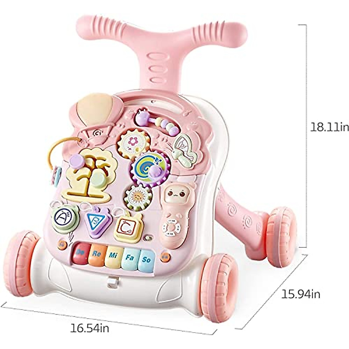 Baby Sit-to-Stand Learning Walker, 2 in 1 Baby Walker for Girls Boys, Educational Baby Push Walkers with Entertainment Activity Table, Baby Music Learning Toy Gift for Infant Boys Girls (Pink)