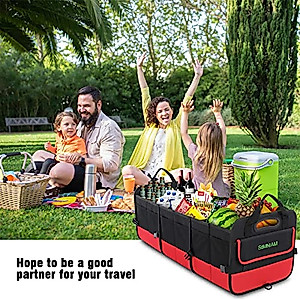 Simniam Car Trunk Organizer Large 95L, Foldable, Non-Slip, Car Storage Organizer Made of Thick Material, Apply to Organizing The Trunk Outdoor Travel Shopping Camping - Red