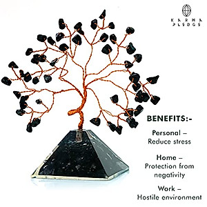 Black Obsidian Crystal Tree, Pyramid Base 7 Chakra Healing Crystals Tree of Life for Positive Energy & Good Luck Gifts, Money Bonsai Trees, Handcrafted Feng Shui Décor for Home and Office Decoration