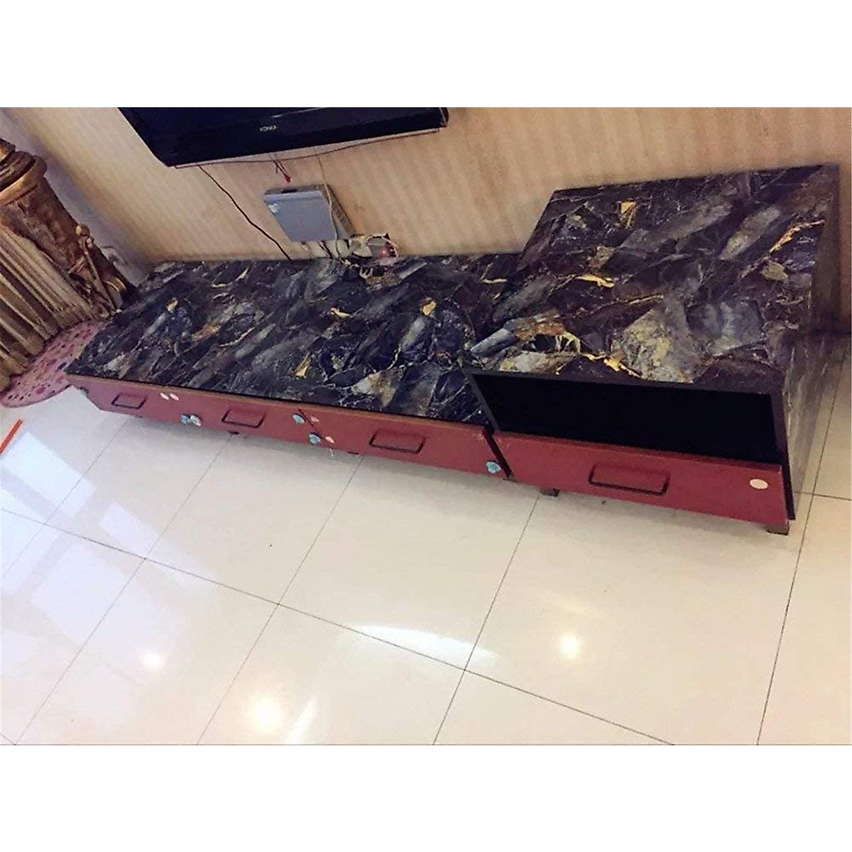 Yancorp Dark Blue Black Marble Wallpaper Removable Wallpaper Film Self-Adhesive Granite Kitchen Peel Stick Backsplash Tile Countertop Shelf Liner (16"x78")