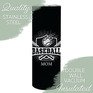 Elanze Designs Baseball Mom Era Bat Ball Diamond Sport Wrap-Around Design 20 Ounce Stainless Steel On-The-Go Coffee Travel Insulated Skinny Tumbler Mug Cup, Slide Top Lid, MRC-20OZ-SH252