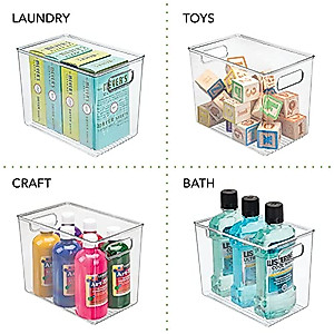 mDesign Deep Modern Plastic Storage Organizer Bin Basket with Handles for Home Office Organization - Shelf, Cubby, Cabinet, and Closet Organizing Decor - Ligne Collection - 2 Pack - Clear