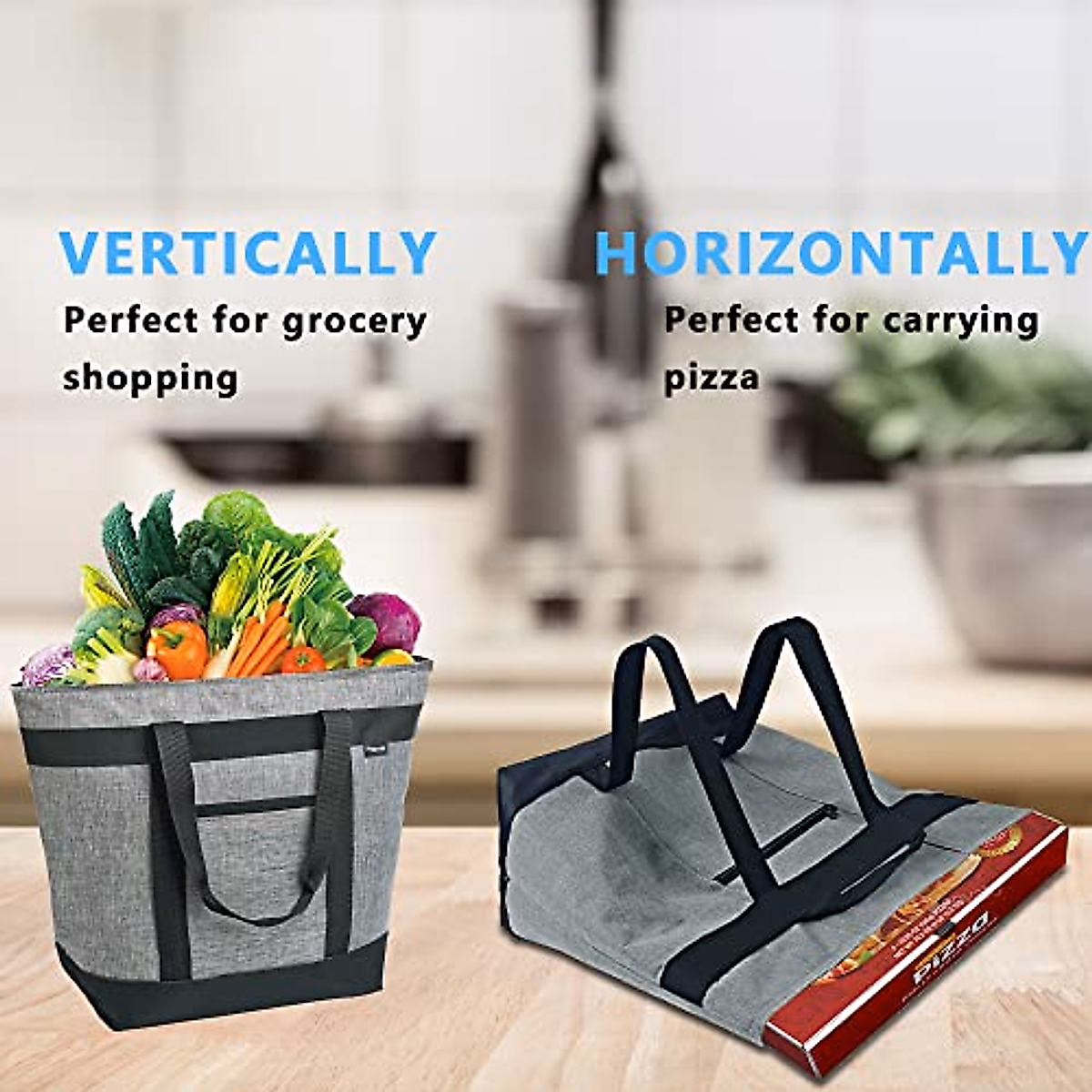 Large Insulated Grocery Bags Cooler Bag, 2 in 1 Cooler Tote/Cooler Backpack, Leak-Proof Soft Cooler Bag for Food Delivery, Grocery Shopping, Travel, Beach, Camping & Outdoor Activities (Grey)