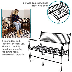 Sunnydaze 2-Person Modern Metal Patio Bench - Indoor/Outdoor Black Steel Wire Porch Bench for Patio, Sunroom, Deck, or Living Room - 30.75-Inch H