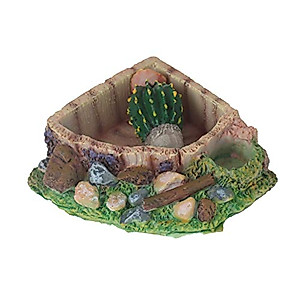 emours Reptile Amphibian Tortoise Lizard Frog Water Dish Food Feeder Cactus Corner Bowl with Ramp Small