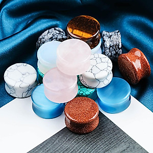 CABBE KALLO Natural Stone Ear Plugs Stretching Gauges Kit,16Pcs Mixed 6MM-20MM Saddle Double Flare Tunnel Unisex Earrings Ear Gauges, Tunnel Plug, Gauges for Women Stone Ear Tunnels & Saddle Plugs Set Ear Gauge Stretching Kit(1/2" (12mm))