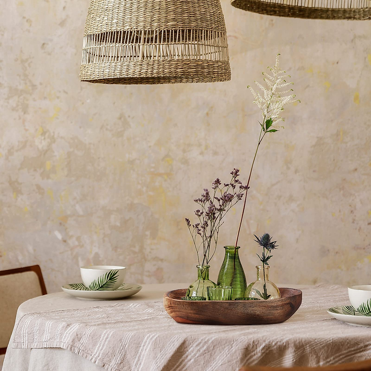 2 Pcs Wooden Dough Bowls for Decor 10 Inch Decorative Bowl Home Decor Oblong Fruit Bowl for Kitchen Counter Rustic Carved Wood Serving Bowl Long Wooden Bread Tray for Dining Room Table Centerpiece