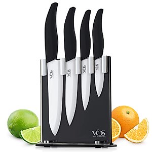 Vos Ceramic Knife Set, Ceramic Knives Set For Kitchen, Ceramic Kitchen Knives With Holder, Ceramic Paring Knife 3", 4", 5", 6" Inch Black