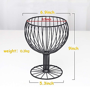 MAYITBE Wine Glass Decor Fruit Basket Round Tiered Wire Basket Snacks Candy Storage Fruit Container Basket Vegetable Rack Wine Glass Cork Holder Restaurant Decor(Black A)