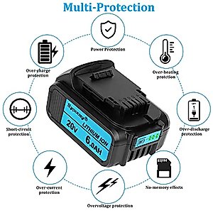 UADCA 2 Pack 6.0Ah 20 Volt Replacement Battery for Dewalt 20V Battery Compatible with Dewalt 20 Volt Max XR DCB205 DCB204 DCB206 DCB205-2 DCB200-2 DCB180 DCB200 DCD DCF DCG Cordless Power Tools