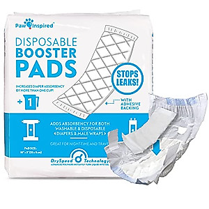 Paw Inspired Dog Diaper Pads | Booster Pad Inserts fit Most Female and Male Washable and Disposable Dog Diapers and Belly Bands | Adds Absorbency, Stops Leaks (30 Count)