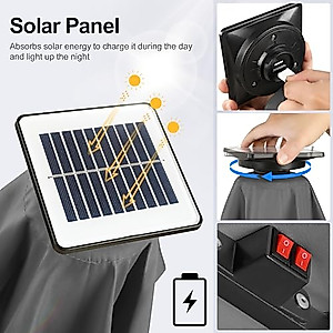 FLAME&SHADE 10 ft Solar Powered Outdoor Market Patio Table Umbrella with LED Lights and Tilt, Anthracite