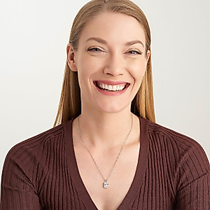 MORGAN & PAIGE CZ Diamond Emerald Cut Necklace - 925 Platinum Plated Sterling Silver Necklace With 3/8" Emerald Cut Cubic Zirconia Pendant - 18"