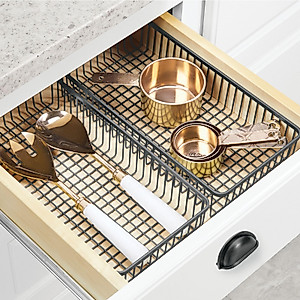 mDesign Metal Farmhouse Kitchen Cabinet Drawer Organizer Tray - Storage Basket for Cutlery, Serving Spoons, Cooking Utensils, Gadgets - 12.1" Long, 2 Pack - Graphite Gray