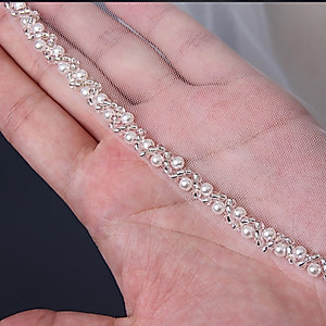 GAODESI Wedding Veil Pearls and Crystals Beaded Edge 1 Tier Fingertip Length Bridal Veil