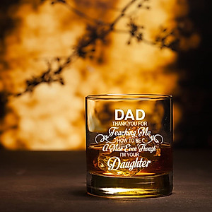 Perfectinsoy Dad Thank You For Teaching Me How To Be A Man Even Though I'M Your Daughter Whiskey Glass with Gift Box, Funny dad gifts from kids, Birthday Gifts for Dad, Gift For Dad From Daughter