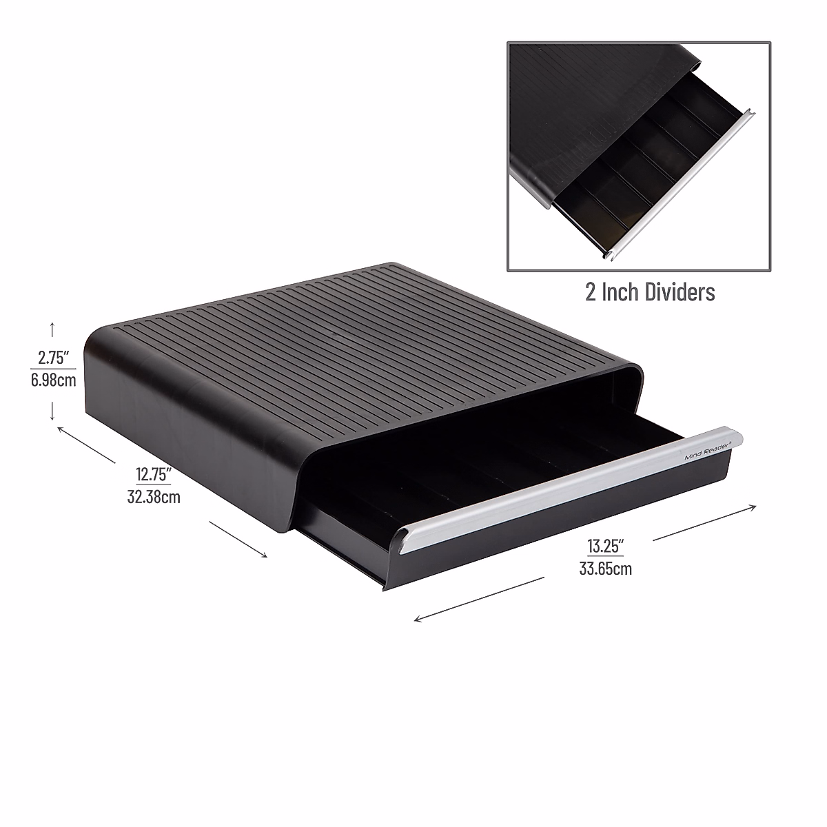 Mind Reader Single Serve Coffee Pod Drawer, 36 Pod Capacity, Countertop Organizer, 13.25"L x 12.75"W x 2.75"H, Black