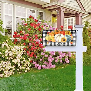 Fall Magnetic Mailbox Covers Standard Size 18 X 21 Welcome Pumpkin Sunflower Plaid Mailbox Cover Autumn Thanksgiving Decorations Mailbox Wrap Post Letter Box Covers Decor for Outdoor Home Garden