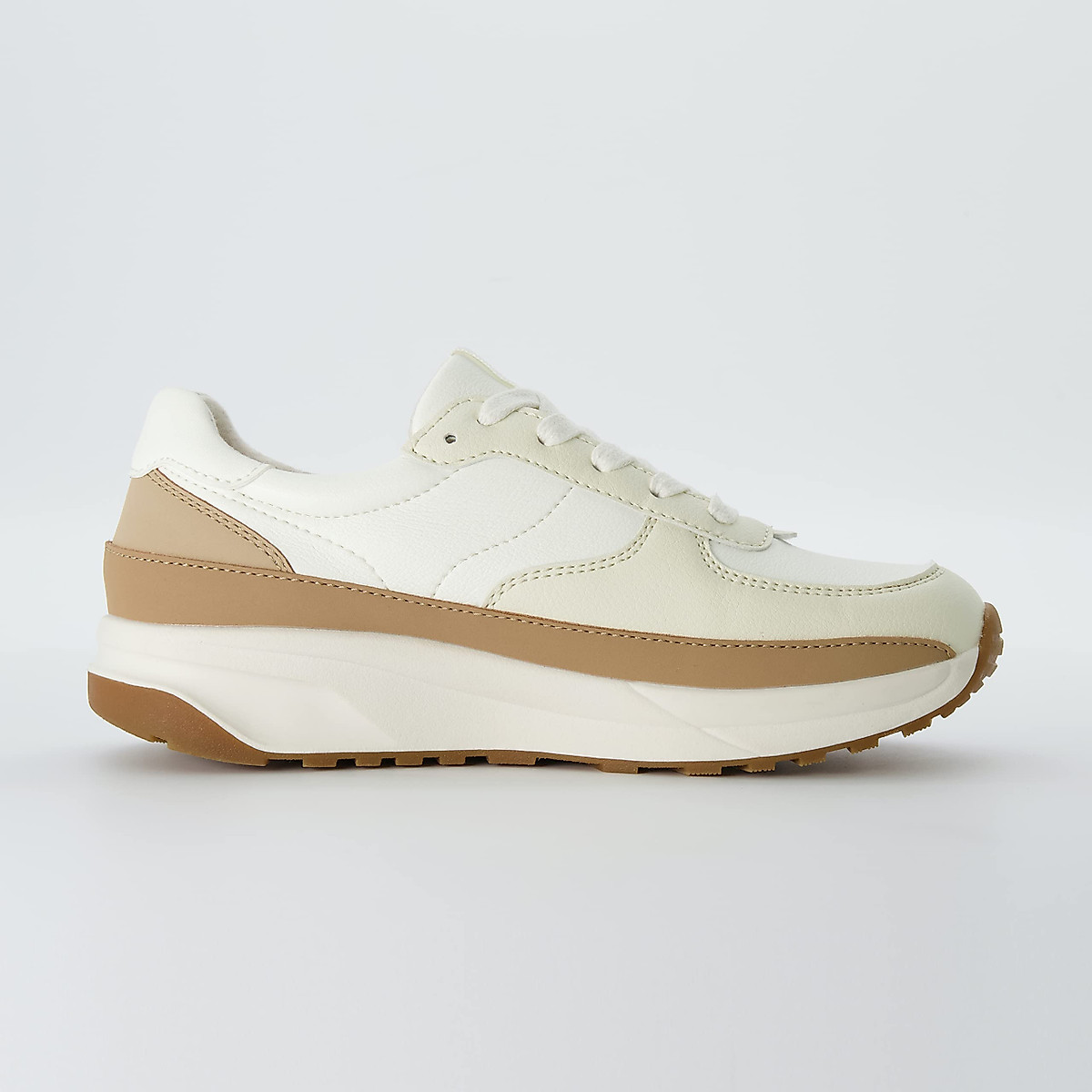 CUSHIONAIRE Score Comfort Platform Womens Sneakers, Lightweight Lace Up Tennis Shoes Womens Fashion Wear, White/TAN 9W