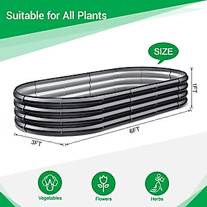 NovDeco Raised Garden Bed, 6x3x1ft Galvanized Oval Raised Planter Bed Outdoor, Rot-Resistant Metal Planter Box for Vegetables Flowers Herb Patio Ground