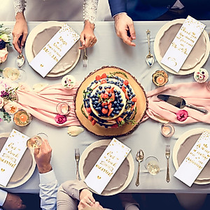 100 Pieces Valentine's Day Silverware Bags Wedding Silverware Sleeves Utensil Holder Unfinished Personal Name Paper Silverware Bag Disposable Cutlery Holder for Rehearsal Dinner Engagement Barbeque