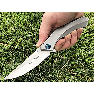 TACTICAL GEARZ Pocket Knife for EDC! Stonewashed Stainless Steel Handle! D2 Steel Blade! Includes Sheath! (Triton S)