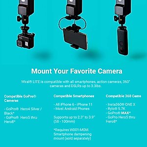 Wiral LITE Cable Cam with Remote for Action Cameras Insta360 X4/X3/X2/ One RS/R, GoPro 11/10/9, Smartphones and DSLR Mirrorless Cameras up to 3.3LBs - Film Moving Shots Even Where Drones Can't Go