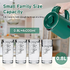0.8L Small Portable Electric Kettles for Boiling Water, Mini Stainless Steel Travel Kettle, Portable Mini Hot Water Boiler Heater, Quiet Fast Boil with Boil-Dry Protection (Green)