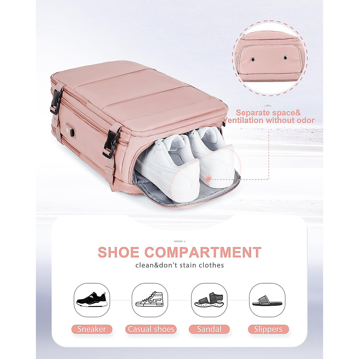 bergsalz Backpack For Women Travel Bag Weekender Lightweight Medium Backpack For Men Hiking Waterproof Gym Bag Travel Essentials Pink Canvas Bag Carry On Backpack For Sport Fan Laptop Bag