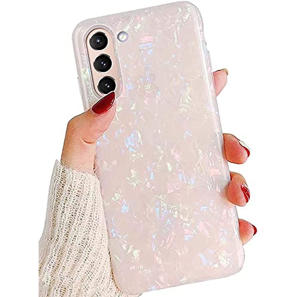 J.west Galaxy S21 Case 5G 6.2-inch, Luxury Sparkle Glitter Translucent Clear Opal Pearly Thinfoil Design Shiny Graphic Print Soft Silicone Cover for Women Girls Slim TPU Protective Phone Case Colorful